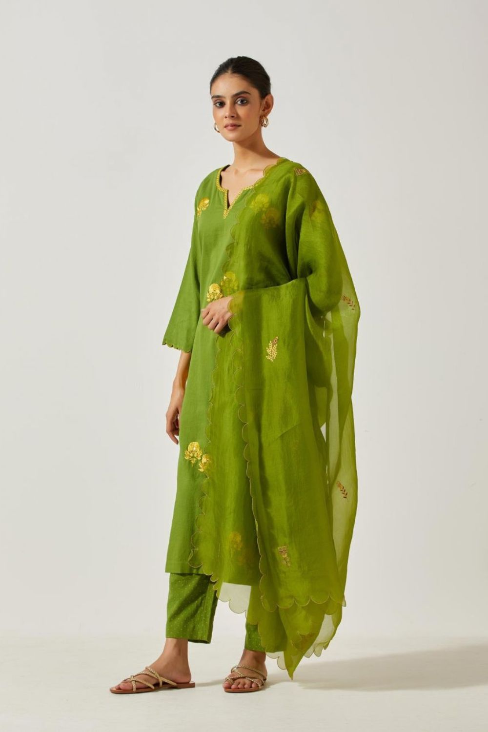 Mehandi Green Cotton Mal Straight Kurta Set – labelearthen