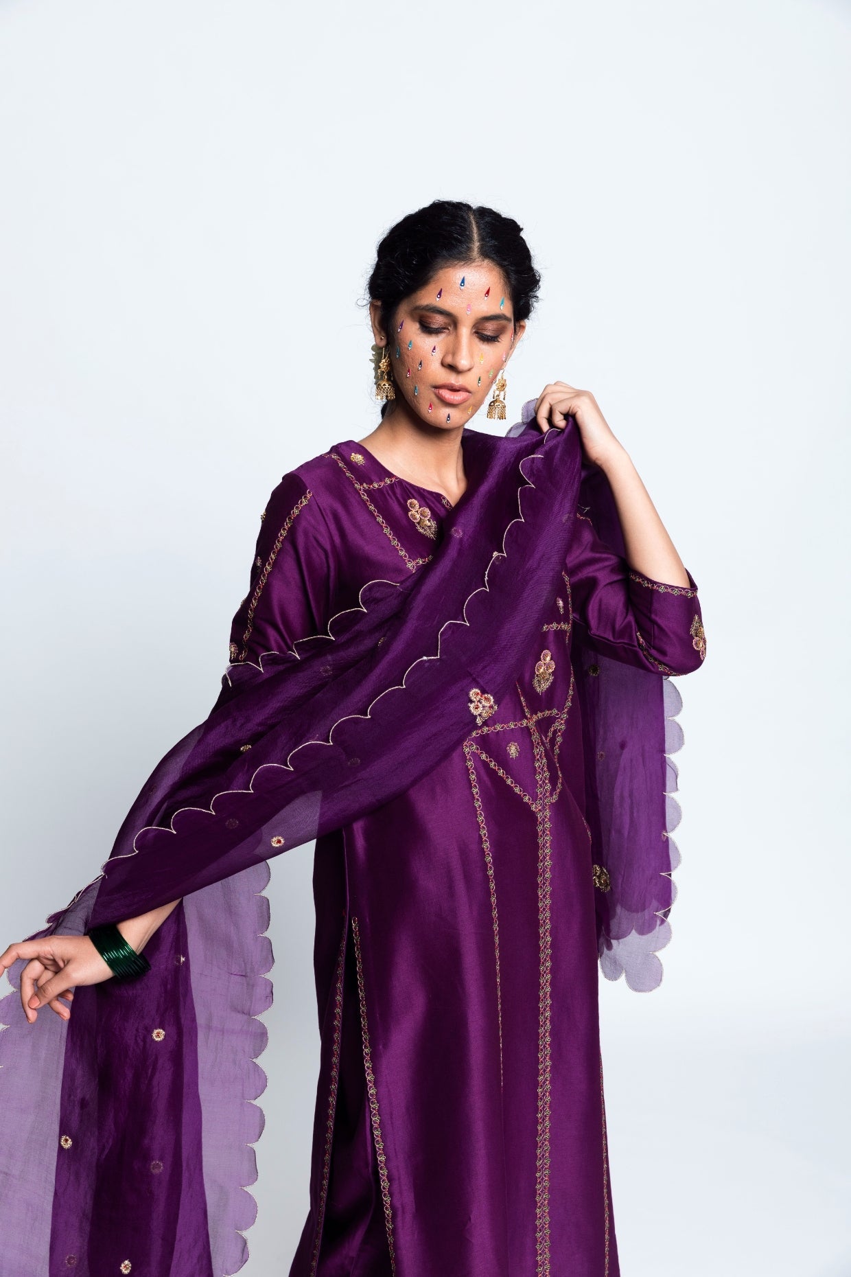 Purple Organza Silk Hand Embroidered Dupatta – labelearthen