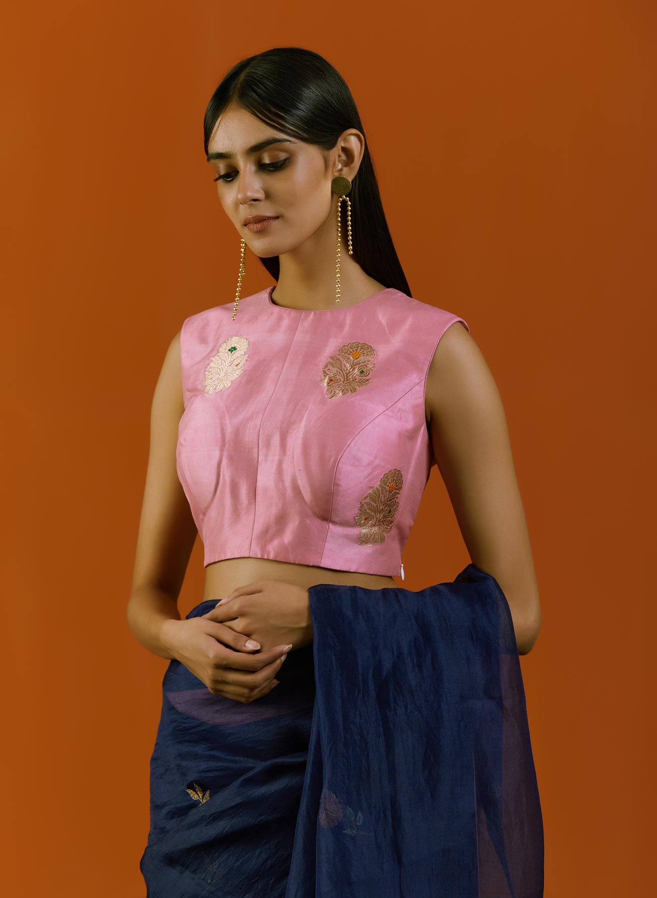 Neel Gulab Saree And Blouse
