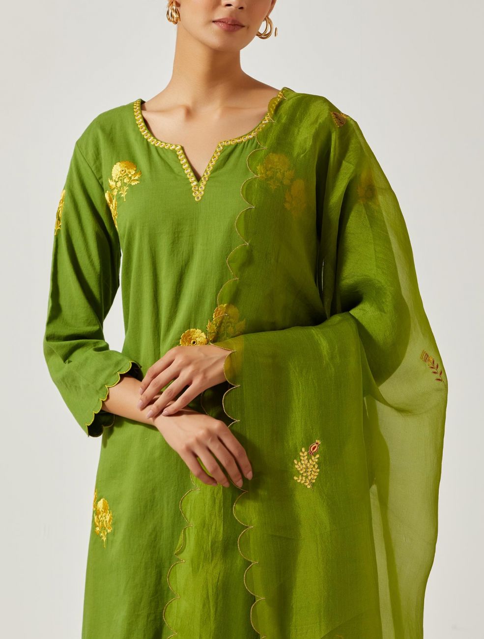 Mehandi Green Cotton Mal Straight Kurta Set